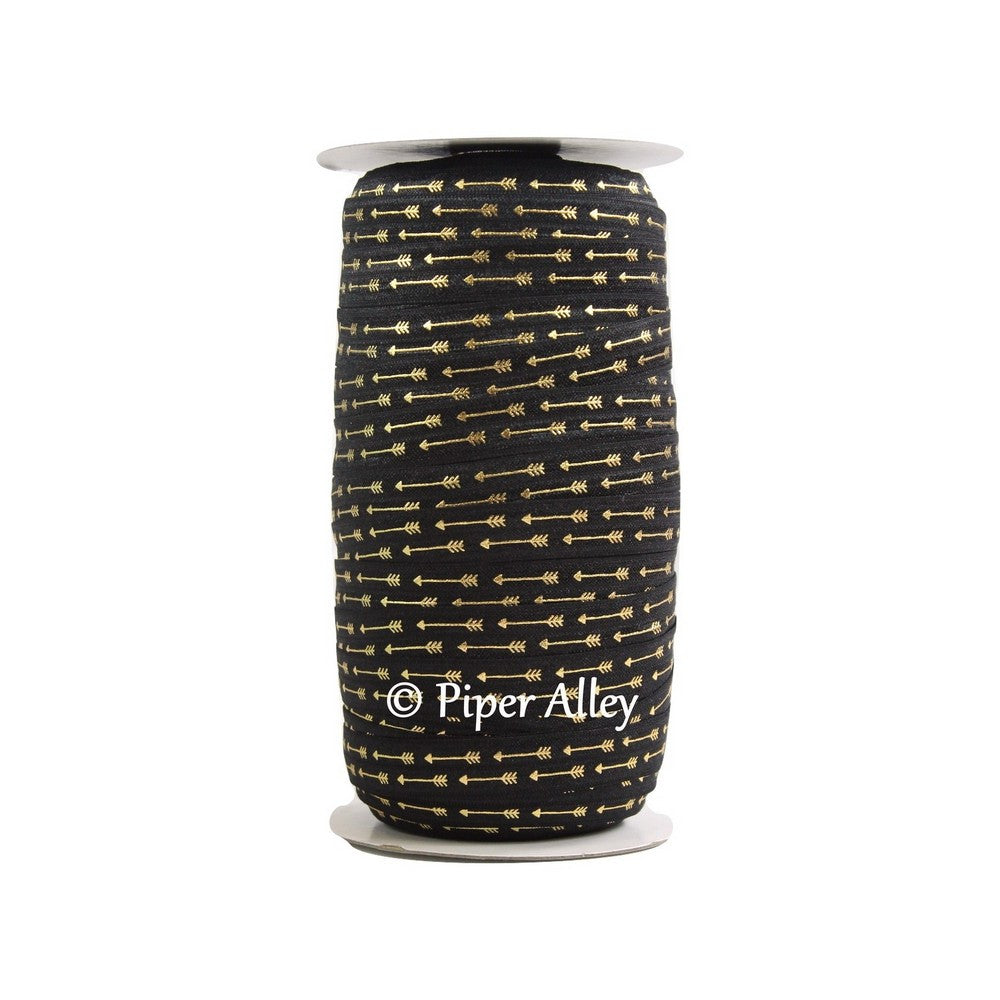 Black 5/8" Fold Over Elastic Metallic Gold Arrow BTY – Piper Alley Bow ...