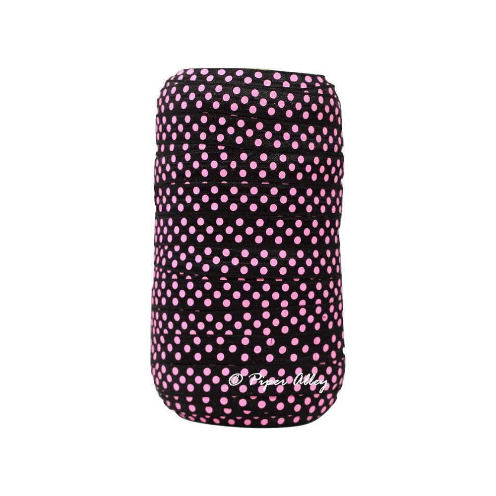 Black 5/8" Fold Over Elastic Hot Pink Swiss Dot BTY – Piper Alley Bow ...